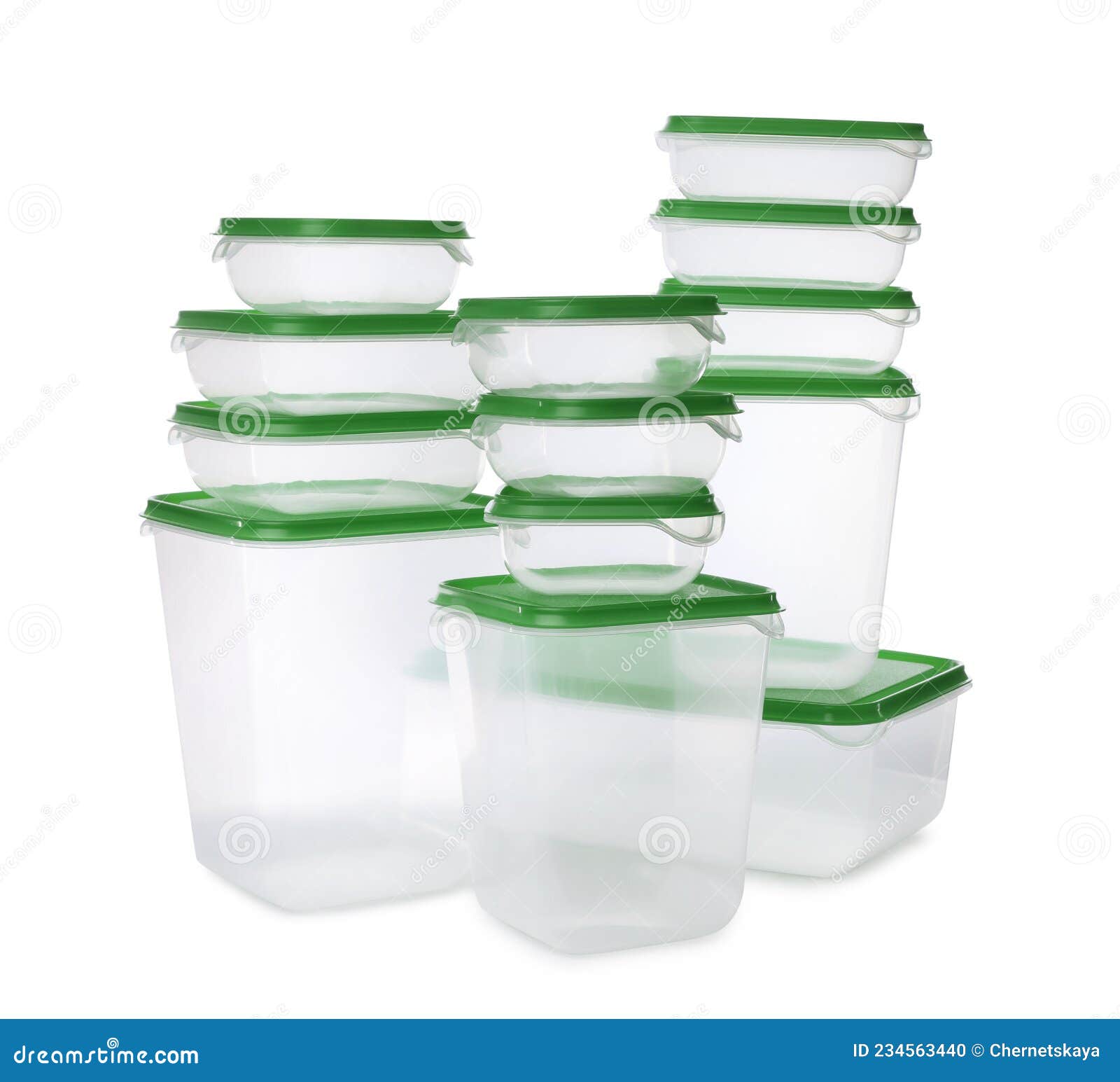 Set of Empty Plastic Containers for Food on White Background Stock ...
