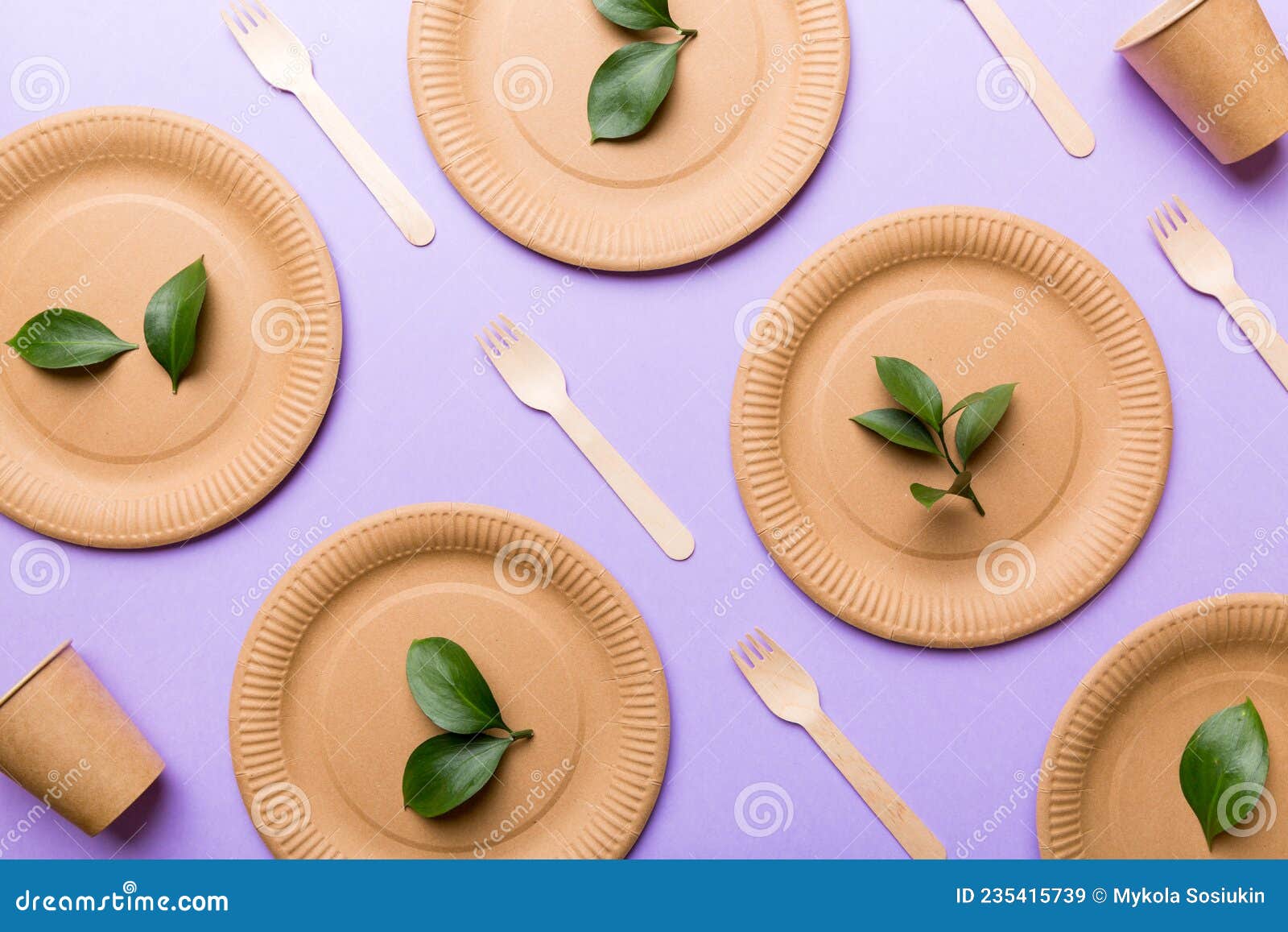 Set of Empty Reusable Disposable Eco-friendly Plates, Cups, Utensils on ...