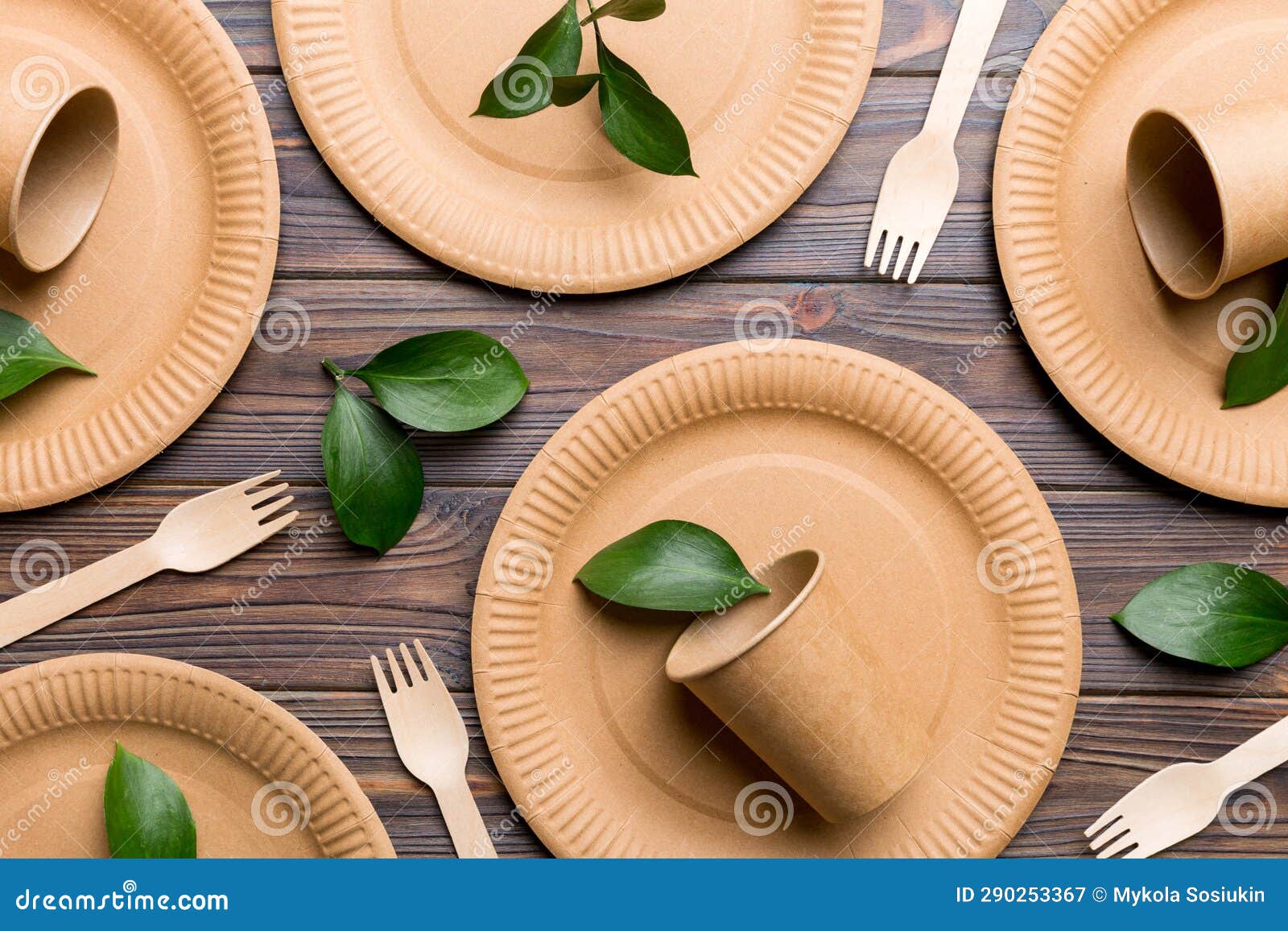 Set of Empty Reusable Disposable Eco-friendly Plates, Cups, Utensils on ...