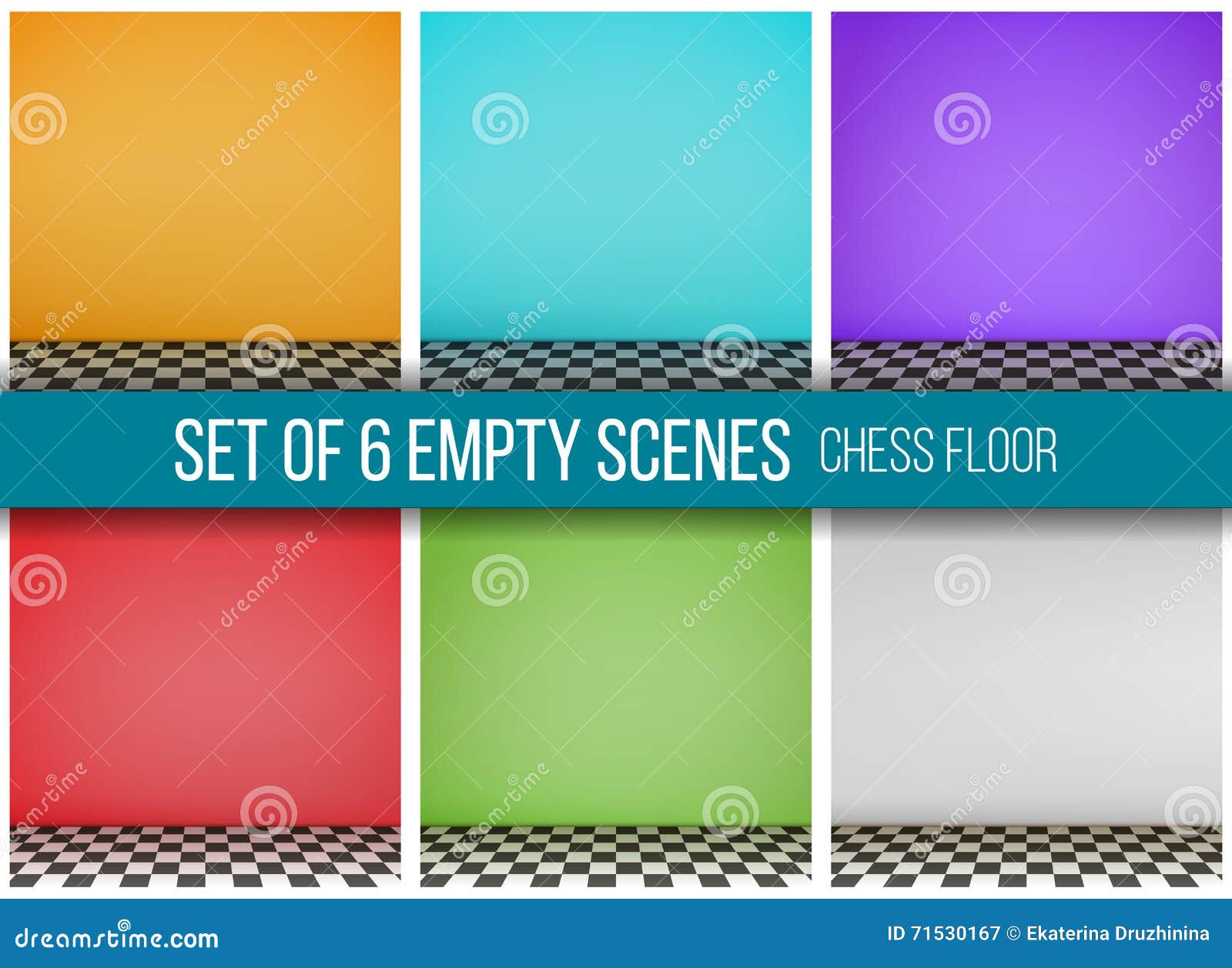 Set of 6 Empty Scenes, Chess Floor Stock Vector - Illustration of ...