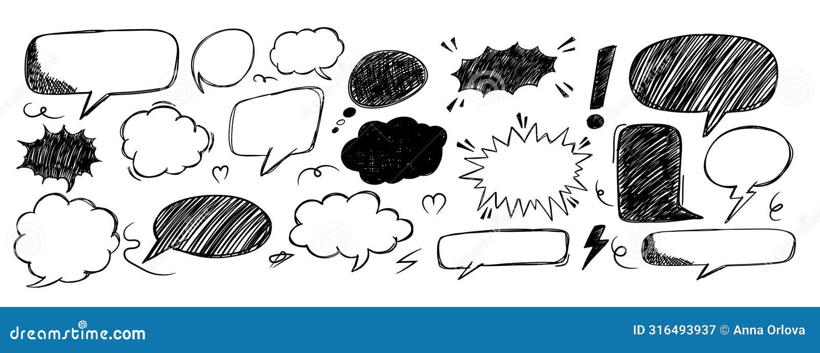 Set of Empty Scribble Comic Speech Bubbles in Different Shapes. Pen ... Set of Empty Scribble Comic Speech Bubbles in Different Shapes. Pen ...