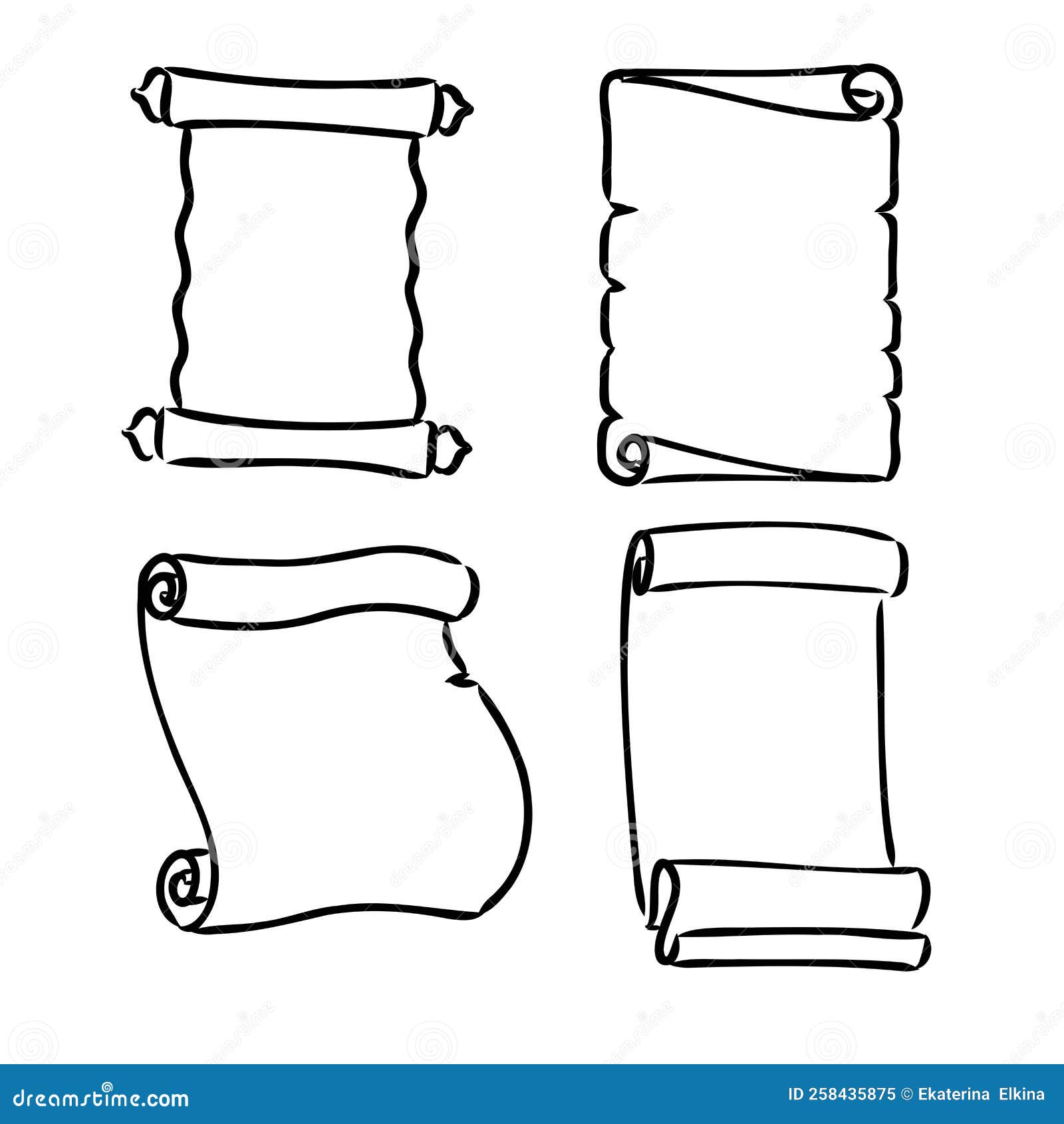Set of Empty Scrolls. Hand Drawn Sketch Style Vintage Scrolls and ...