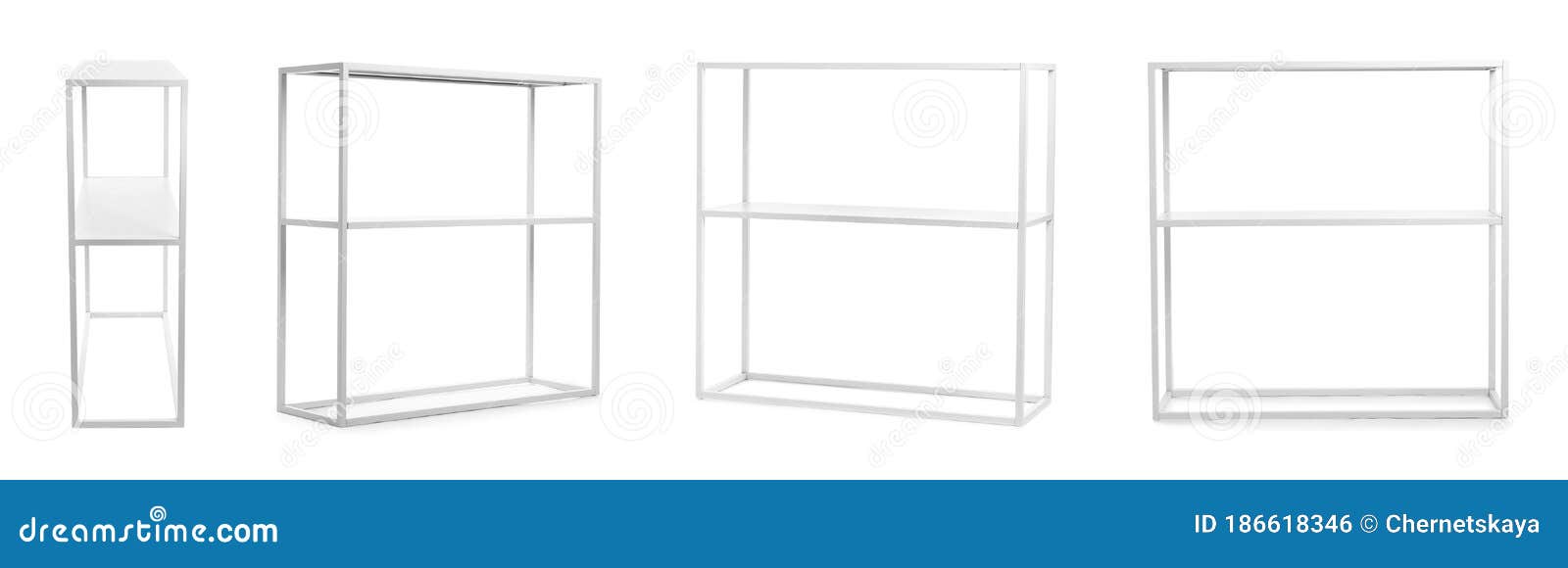 Set with Empty Shelving Units on Background, Banner Design Stock Photo ...