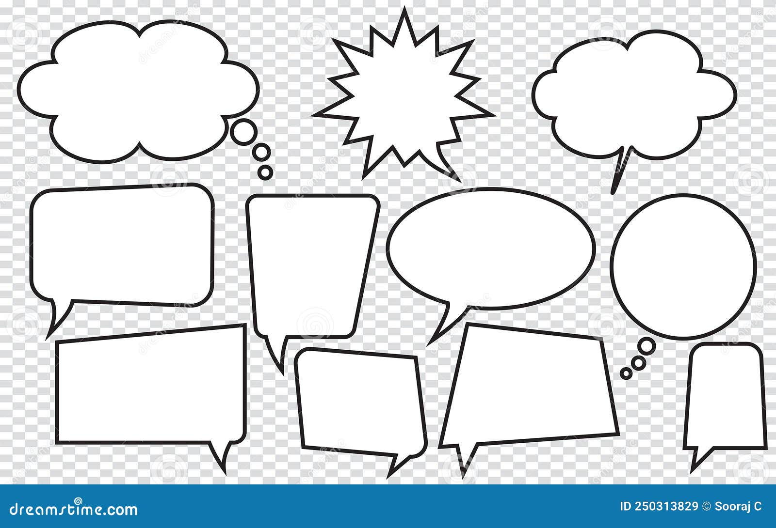 Set of Empty Speech Bubbles, Thin Line, Vector Illustration Stock ...