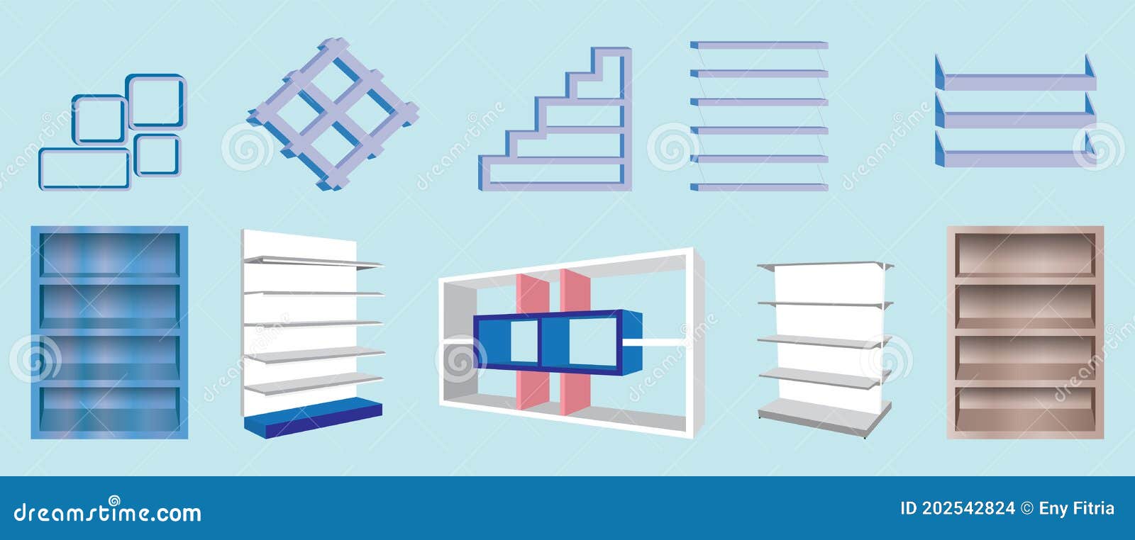 Set of Empty Store Shelves. Cartoon Icon Design Template with Various ...
