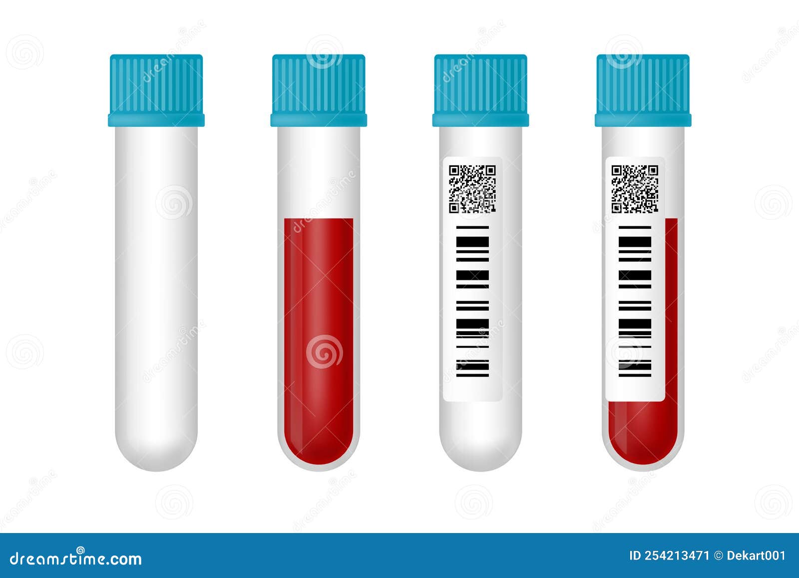 Set of Empty Tubes and Blood Sample Tubes with Bar Code and Qr Code ...