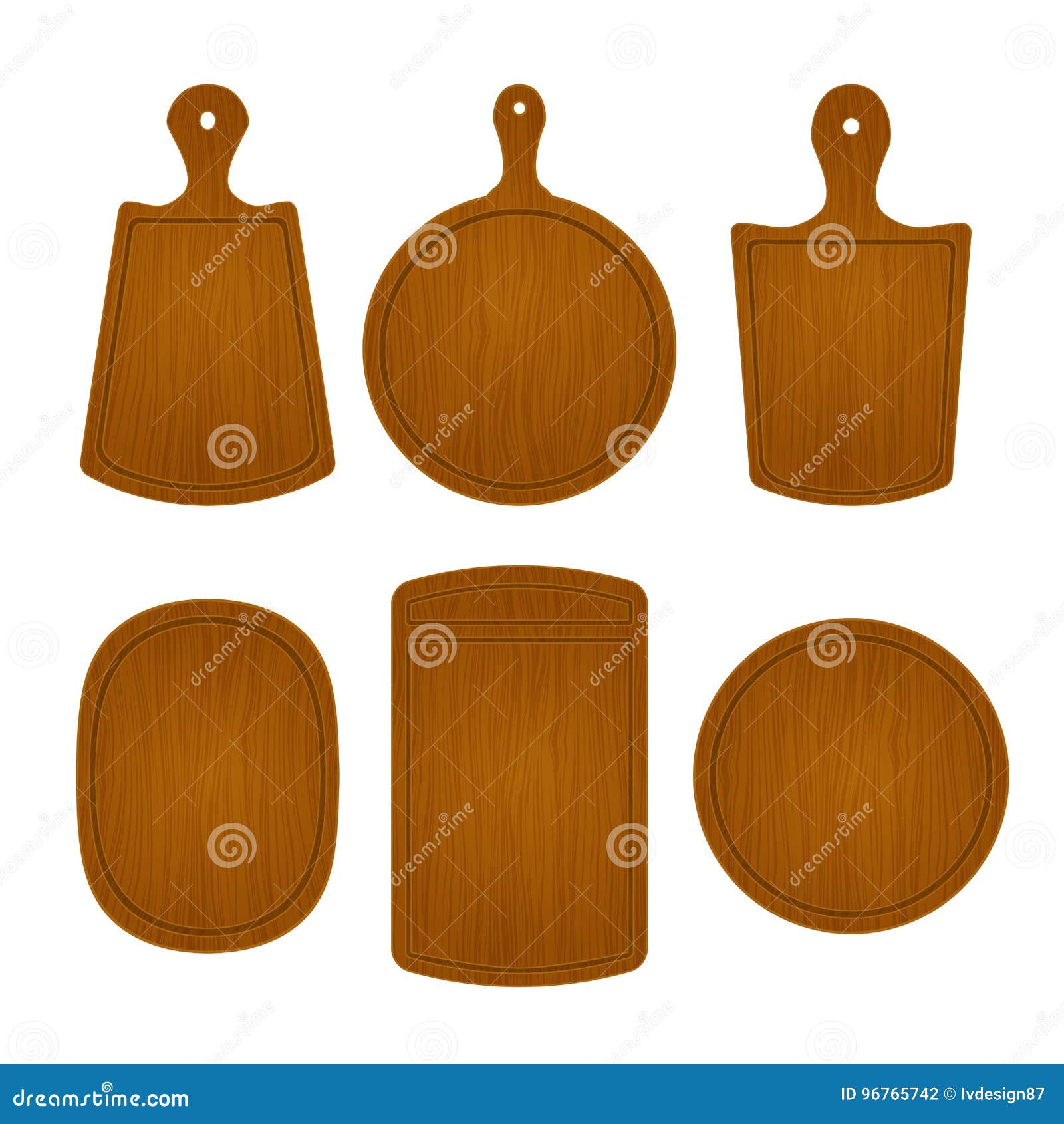 Set Of Empty Wooden Cutting Boards In Different Shapes Isolated On White Background Vector