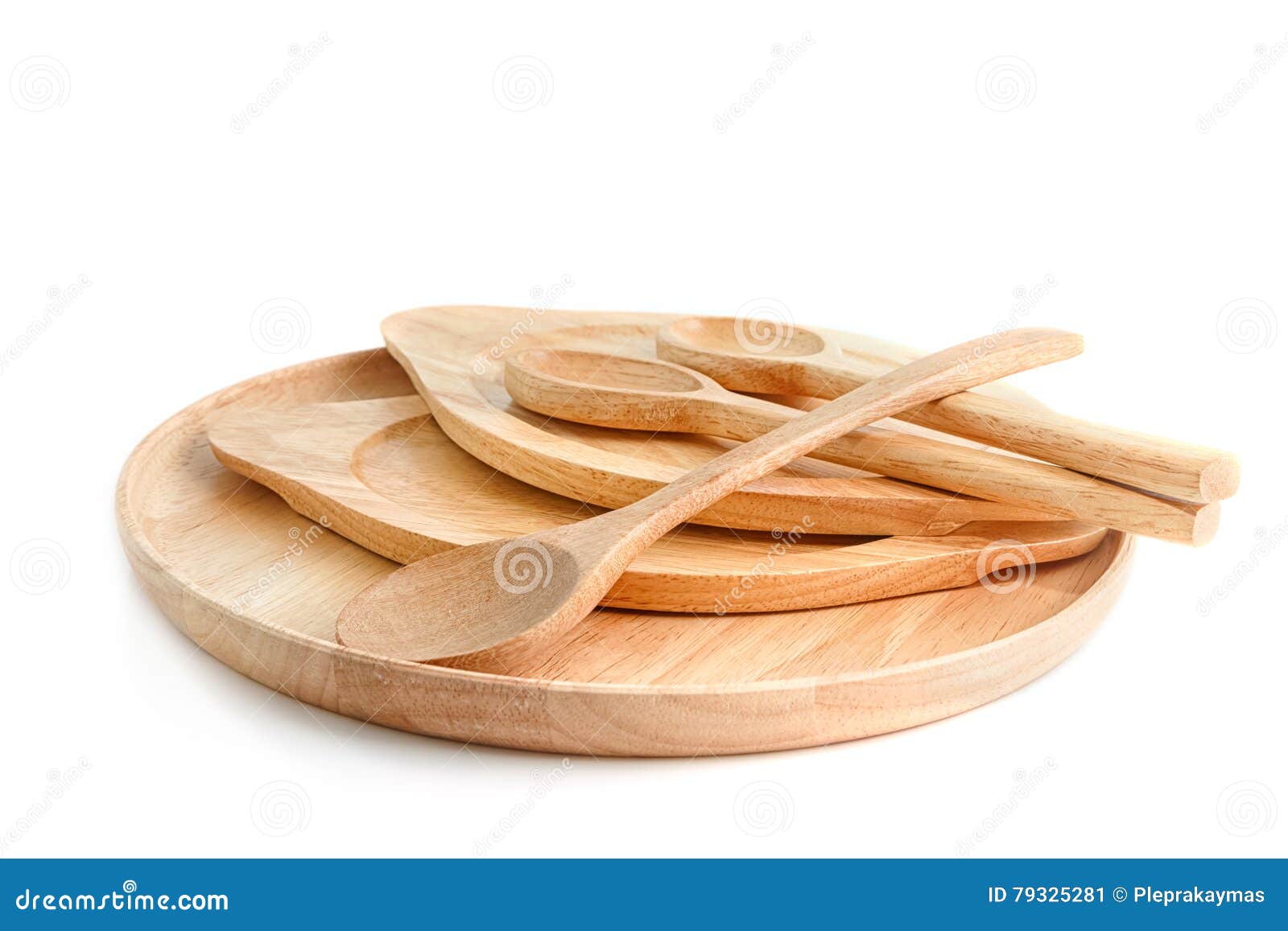 Set of Empty Wooden Plate and Spoons, on White Stock Image - Image of ...