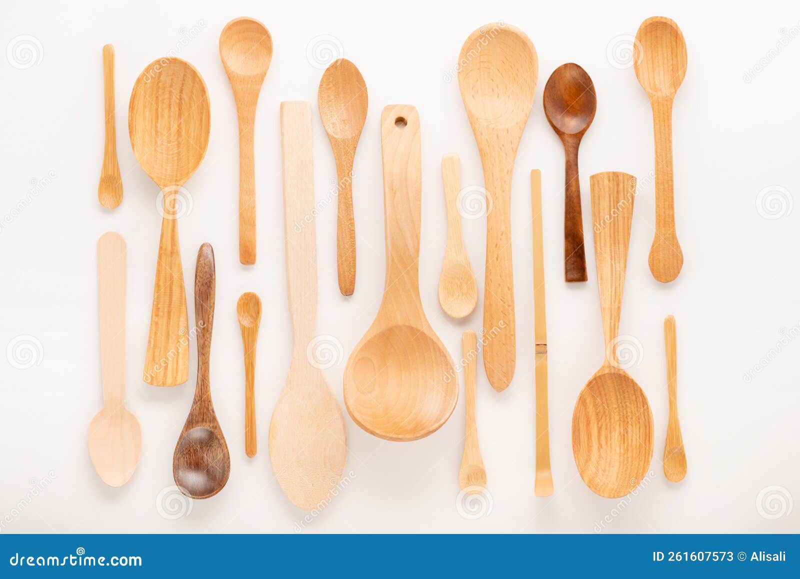 Set of Empty Wooden Spoons of Different Sizes with Over White ...