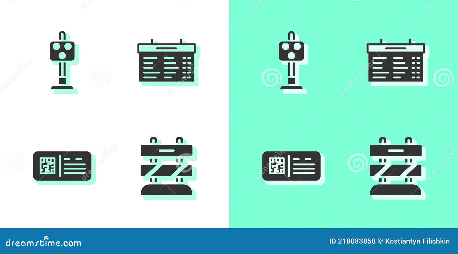 Set End of Railway Tracks, Train Traffic Light, QR Code Ticket Train ...