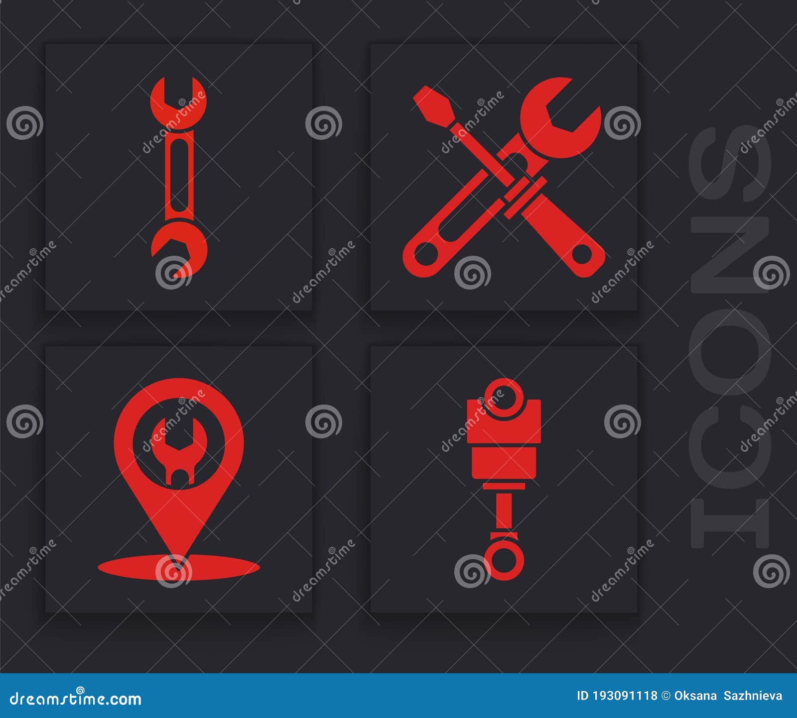 Set Engine Piston, Wrench, Screwdriver and Wrench Tools and Car Service ...