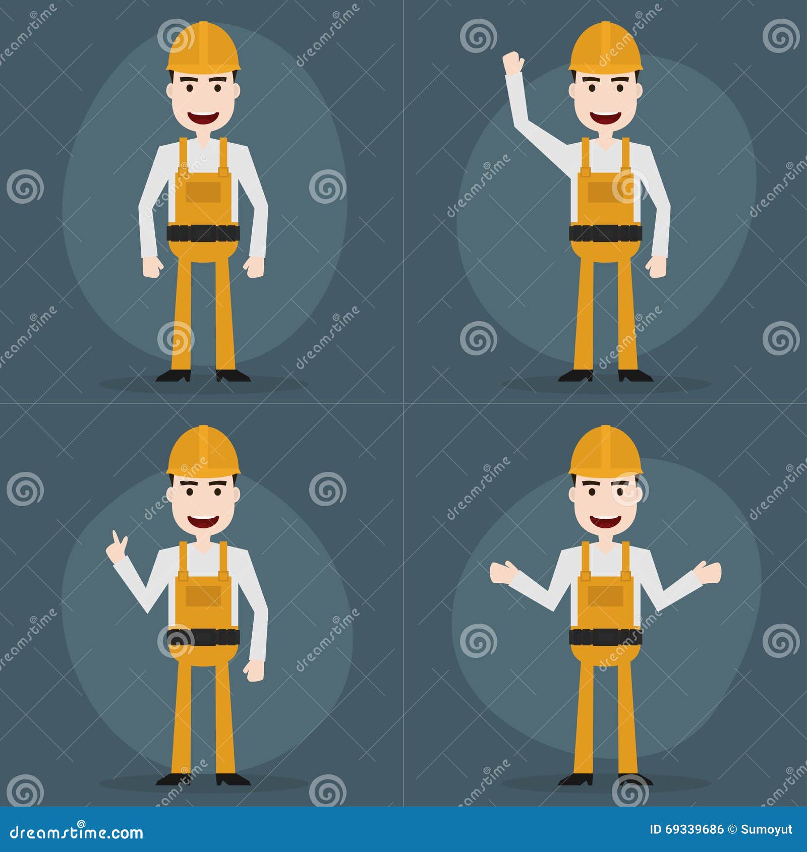 Set of Engineer Characters Poses. Stock Illustration - Illustration of ...