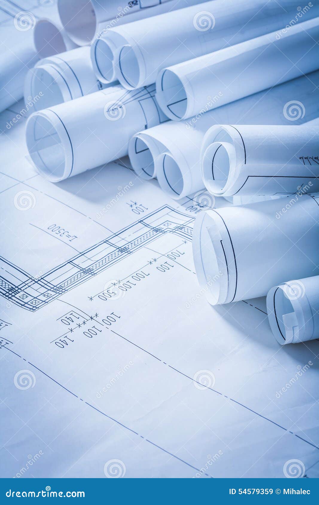 Set of Engineering Blueprints Architecture and Stock Image - Image of ...
