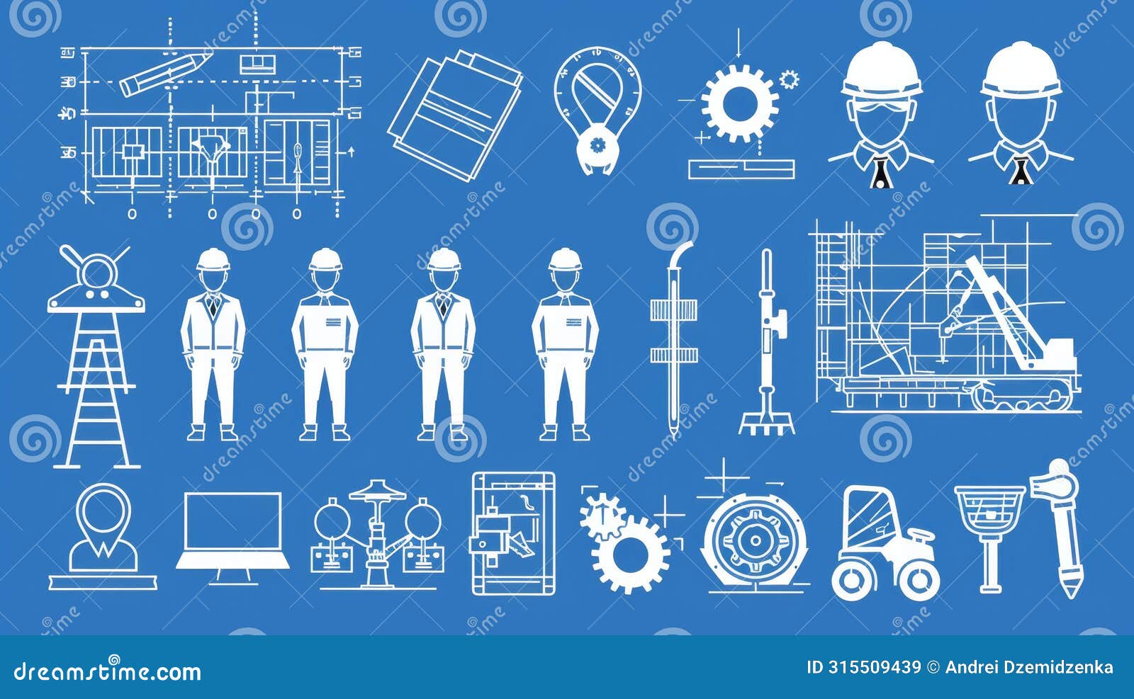 A Set of Engineering Icons. it Contains Blueprints, Engineer Icons ...