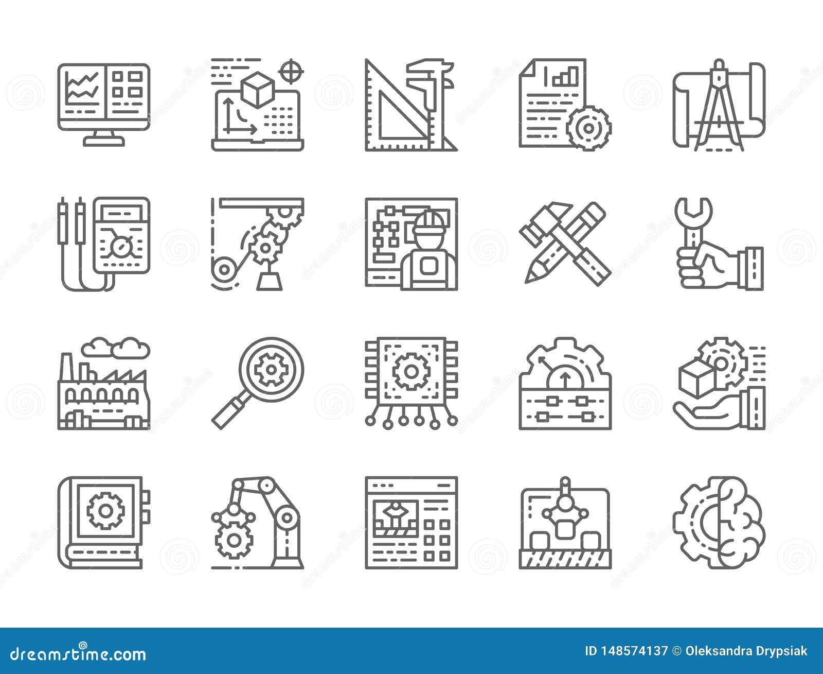 Manufacturing Line Icons Collection. Production, Assembly, Fabrication ...