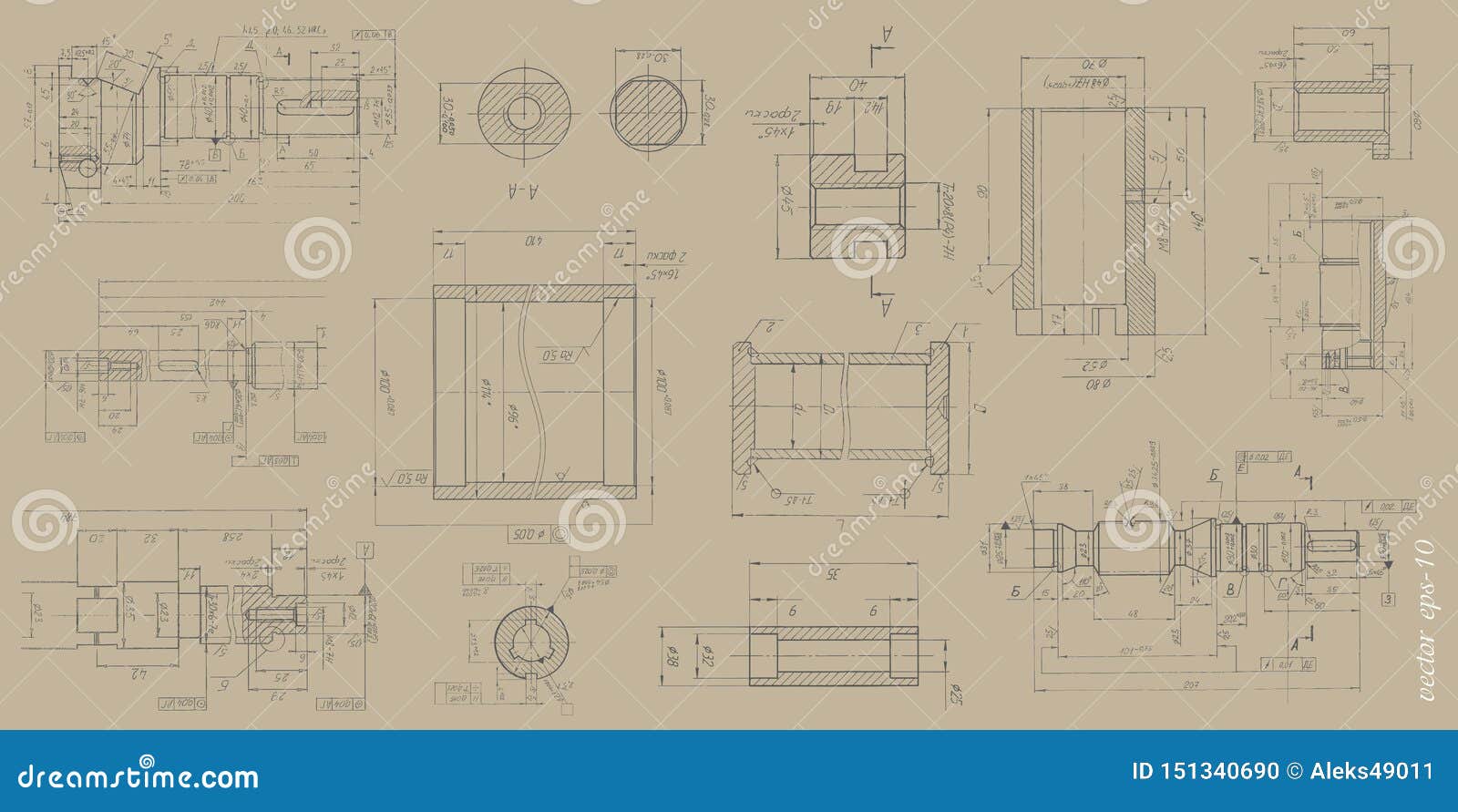 A Set of Engineering Mechanical Parts .Vector Engineering Illustration ...