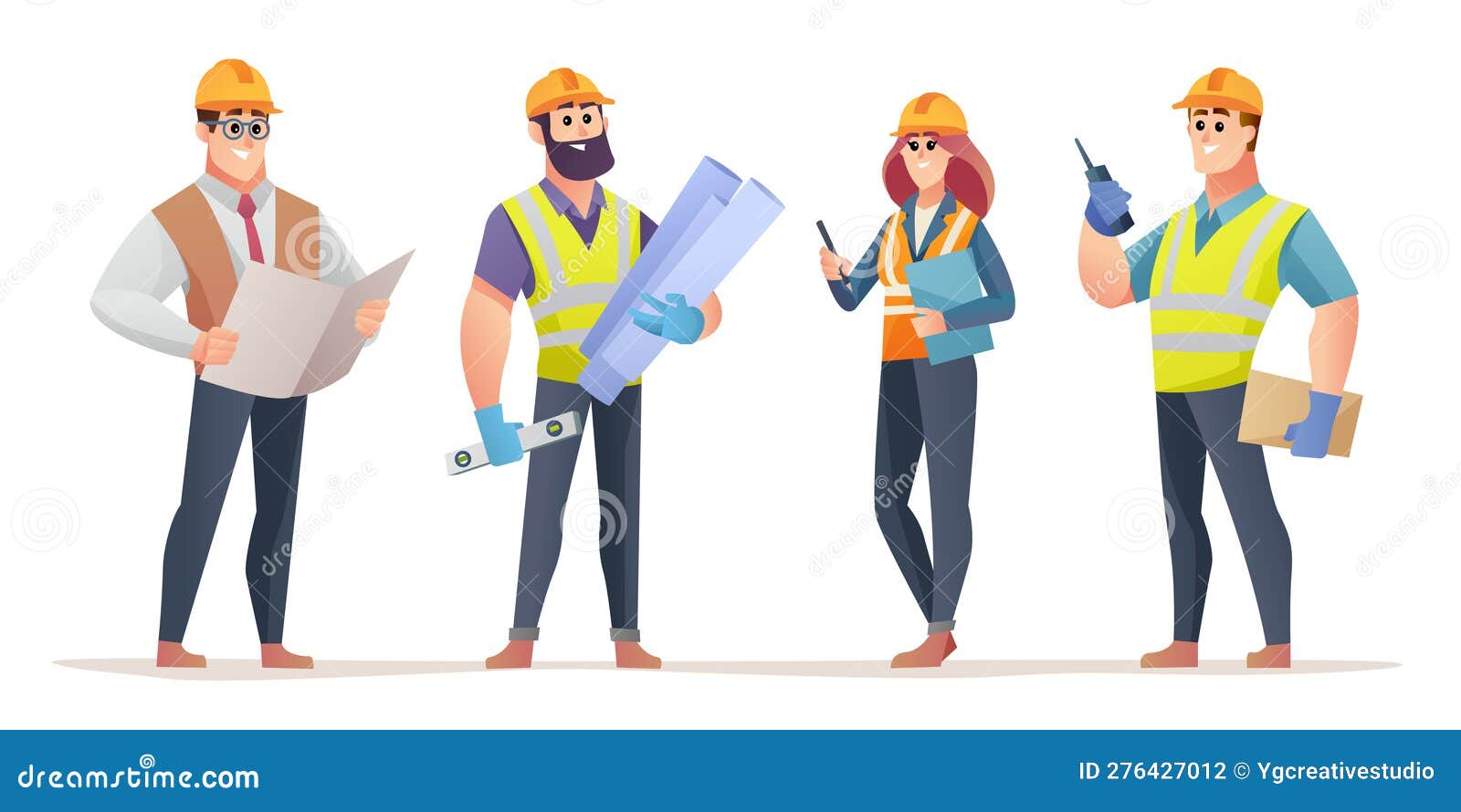 Set of Engineers Cartoon Character Stock Vector - Illustration of ...