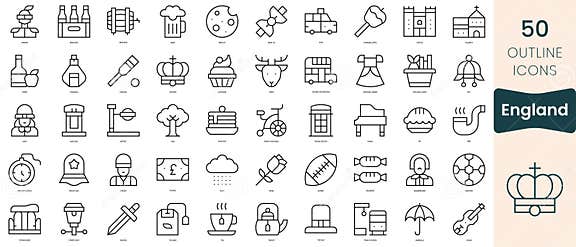 Set of England Icons. Thin Linear Style Icons Pack Stock Vector ...