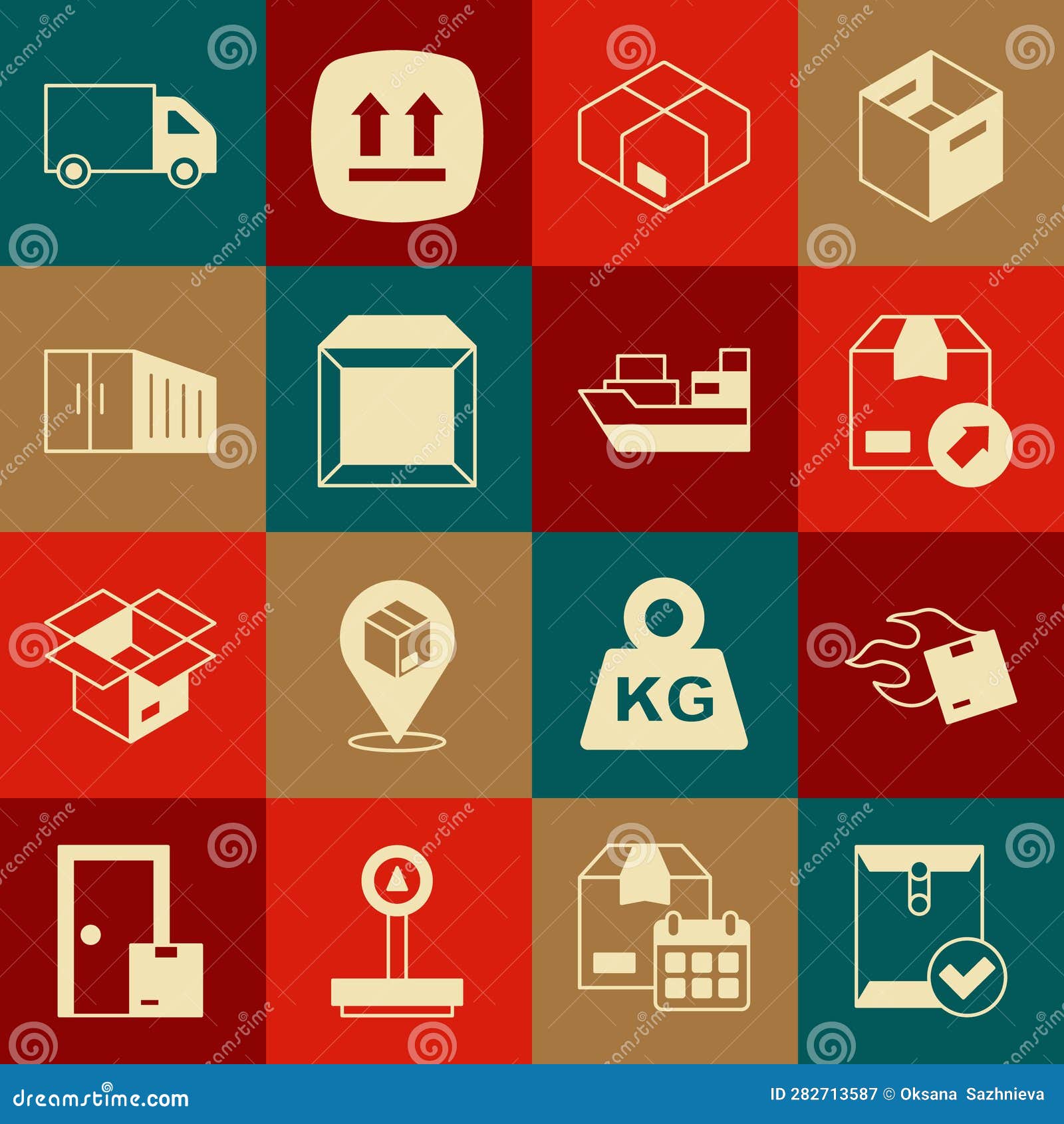 Set Envelope and Check Mark, Carton Cardboard Box, Container, Delivery ...