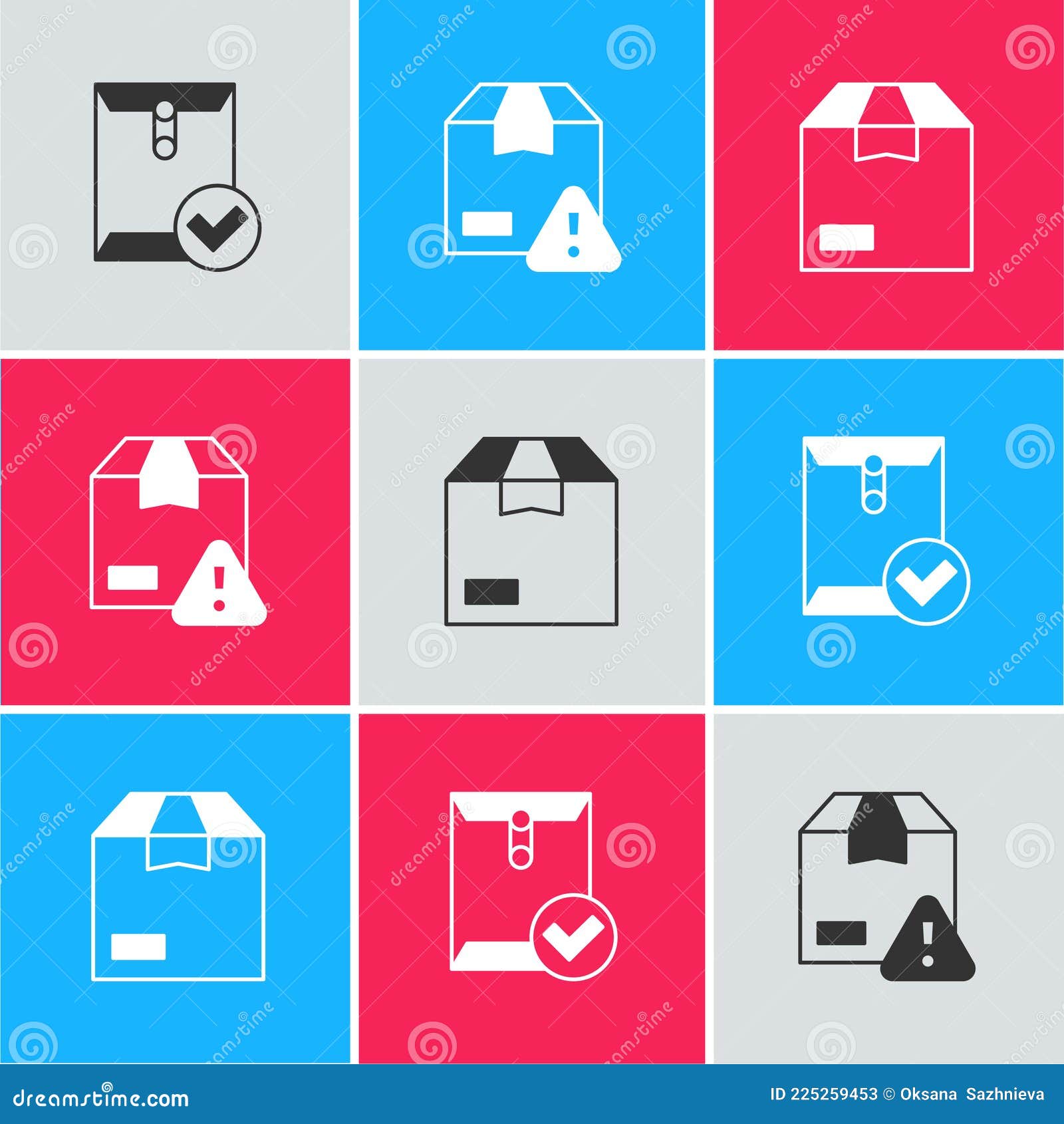 Set Envelope and Check Mark, Delivery Security with Shield and Carton ...
