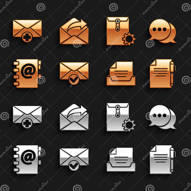 Set Envelope and Check Mark, Speech Bubble Chat, Document Pen, Drawer ...