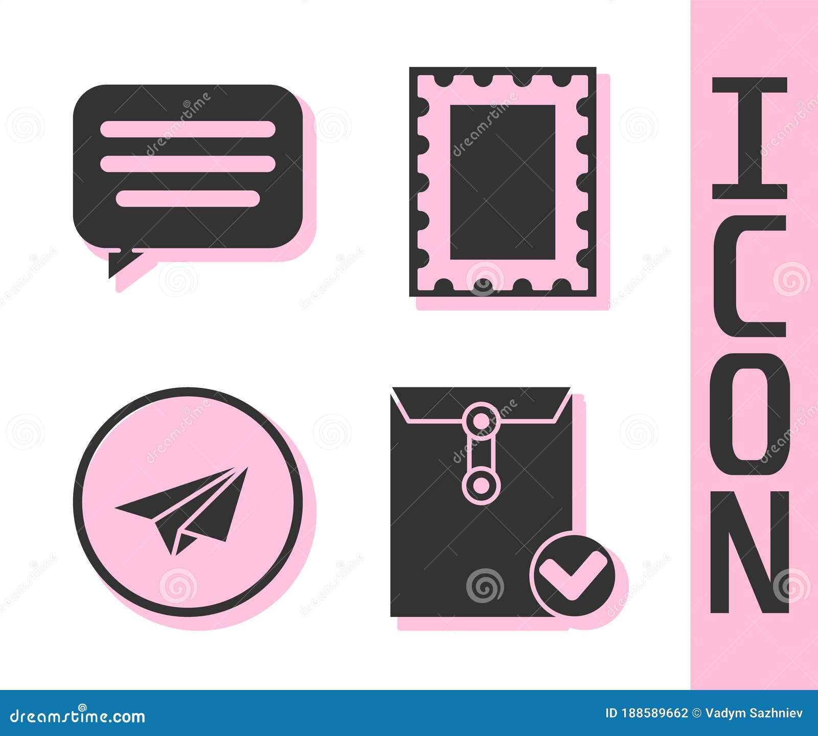 Set Envelope and Check Mark, Speech Bubble Chat, Paper Plane and Postal ...
