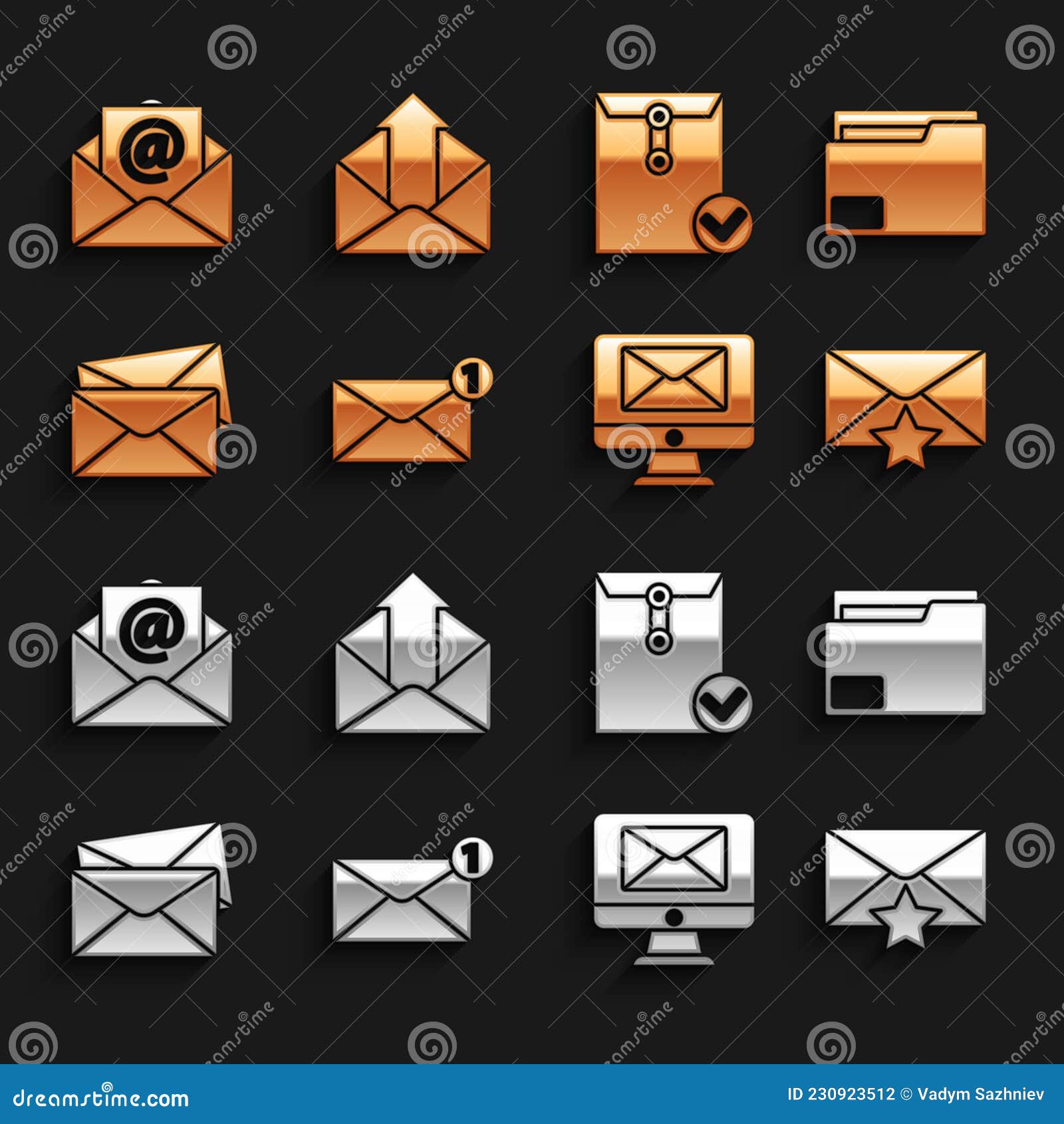 Set Envelope, Document Folder, With Star, Monitor And Envelope, Check ...