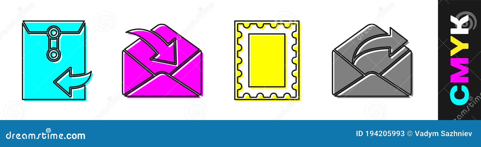 Set Envelope, Envelope, Postal Stamp and Outgoing Mail Icon. Vector ...