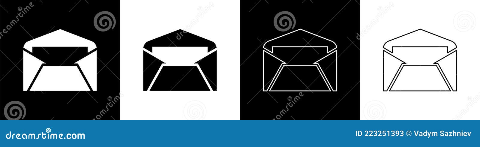 Set Envelope Icon Isolated on Black and White Background. Email Message ...