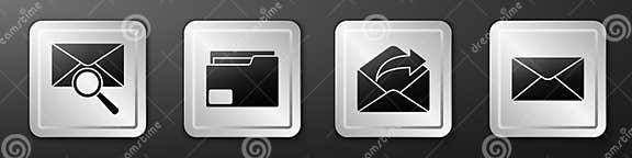 Set Envelope with Magnifying Glass, Document Folder, Outgoing Mail and ...