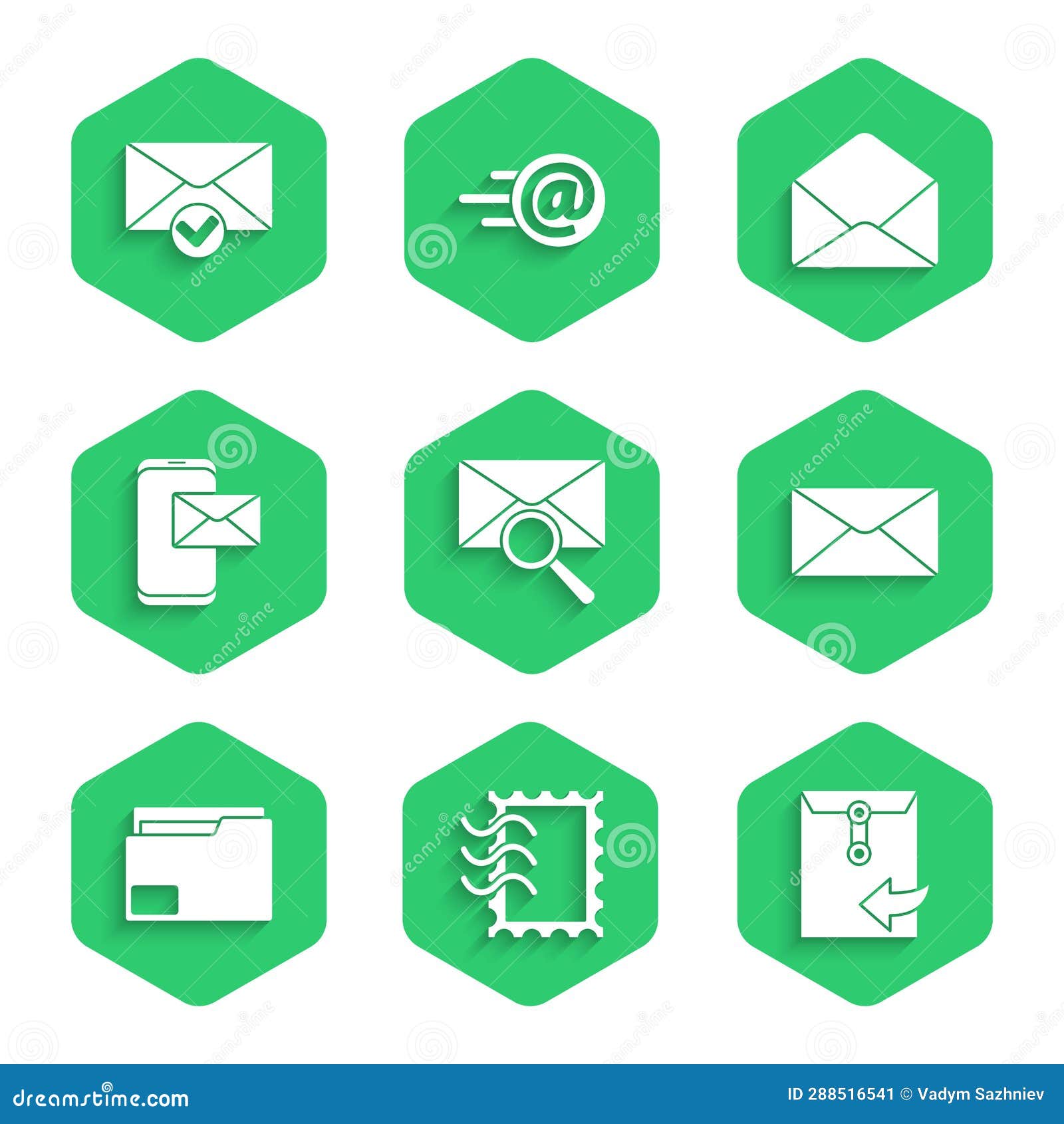 Set Envelope with Magnifying Glass, Postal Stamp, Document Folder ...