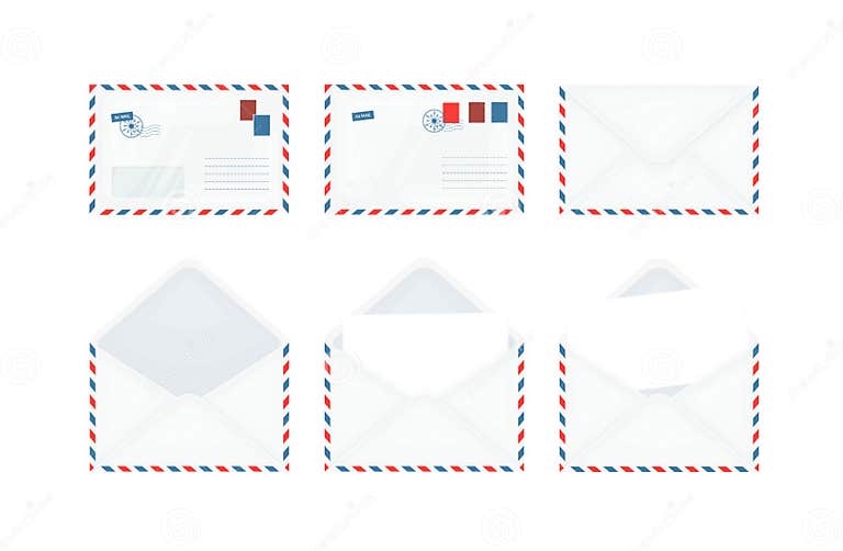 Set of Envelopes. Realistic Vector Envelope Layout with a Postcard ...