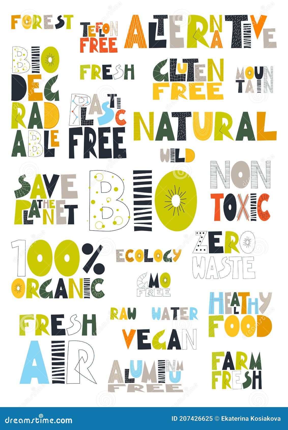 A Set of Environmental Protection Slogans. Hand-drawing by Vector ...