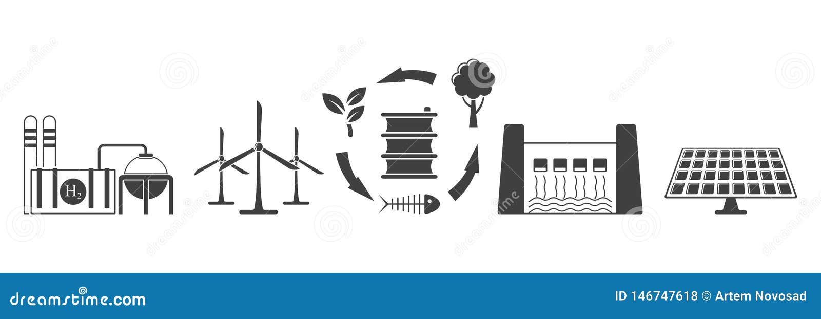 Set of Environmentally Friendly Energy Extraction Icons. Vector on ...