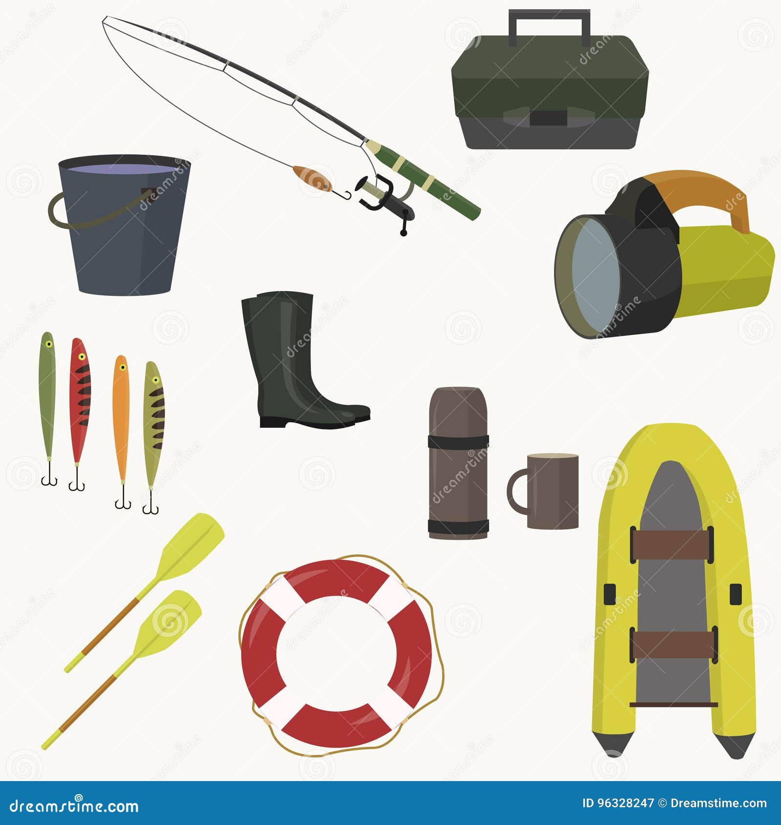 Set of Equipment for Fishing. Stock Vector - Illustration of boat ...