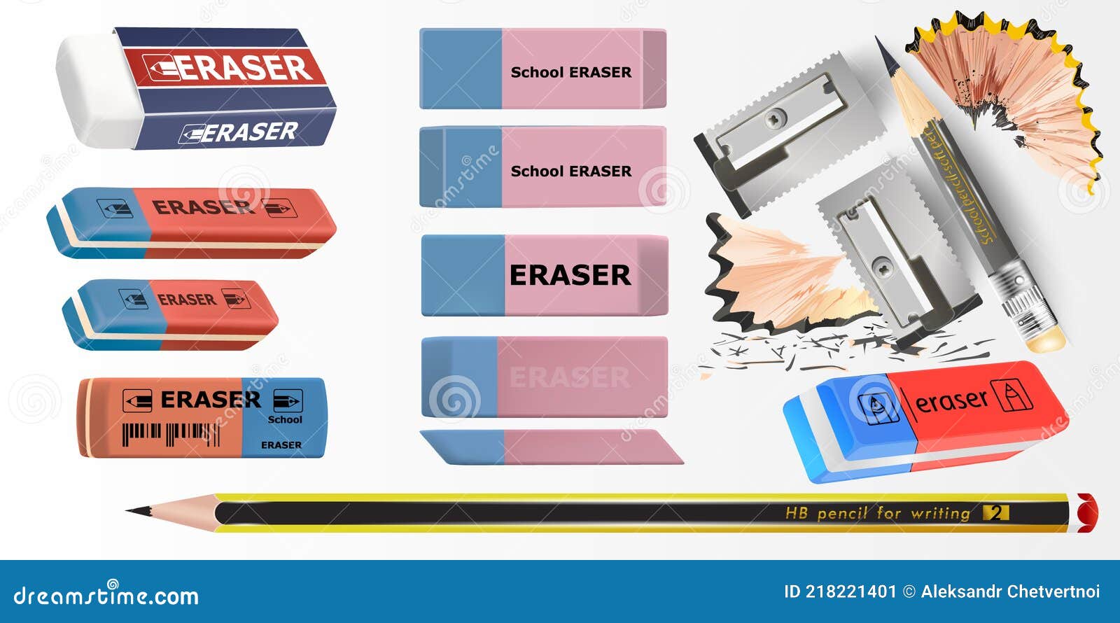 Set of Erasers of Different Color and Shape. Flat Vector Illustration ...