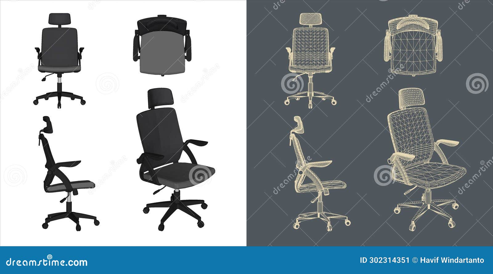Set of Ergonomic Chair Wireframe Vector Concept Blueprint Stock ...