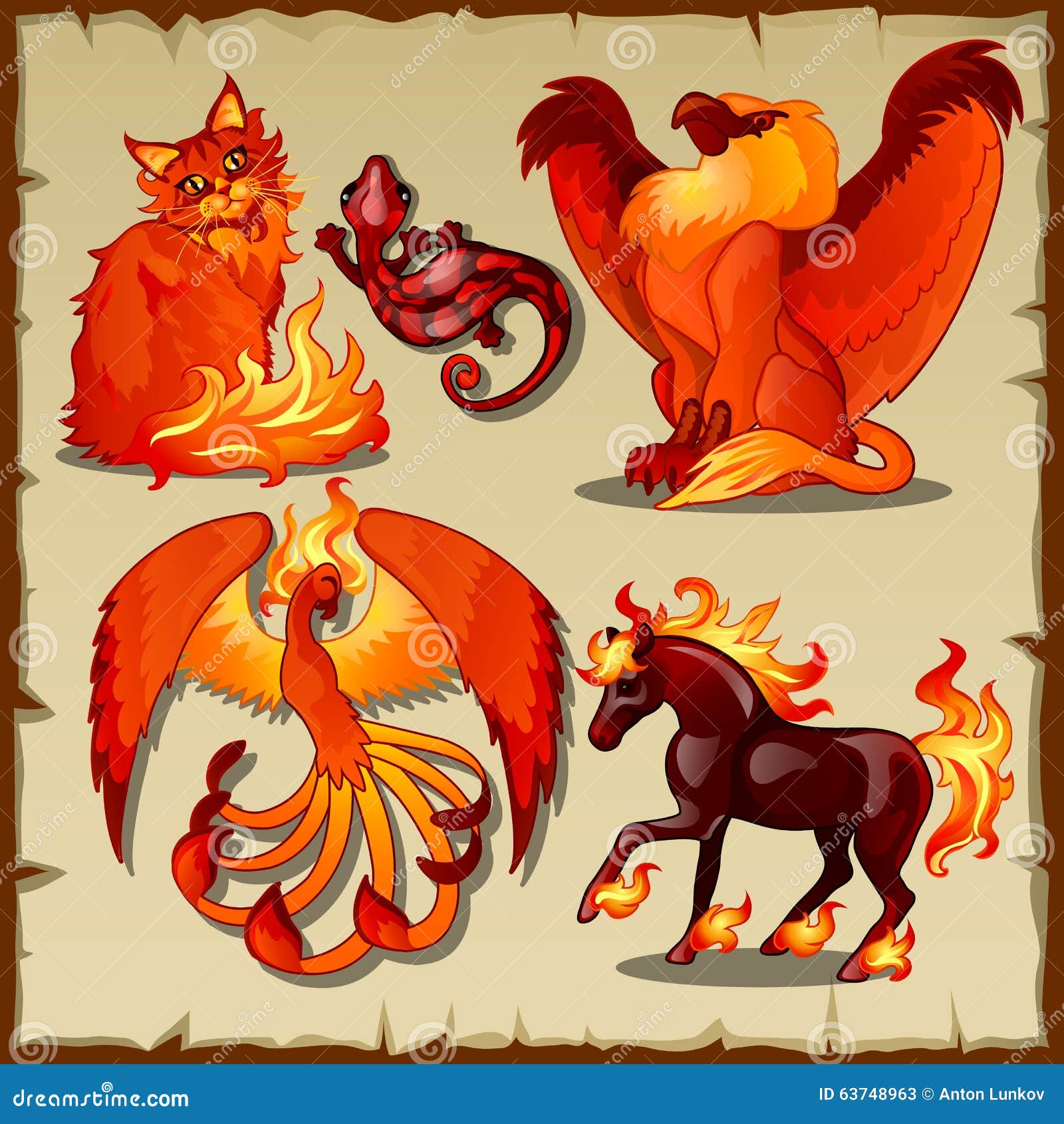 Set of Eternal Symbols of Fire and Simply Animals Stock Vector ...