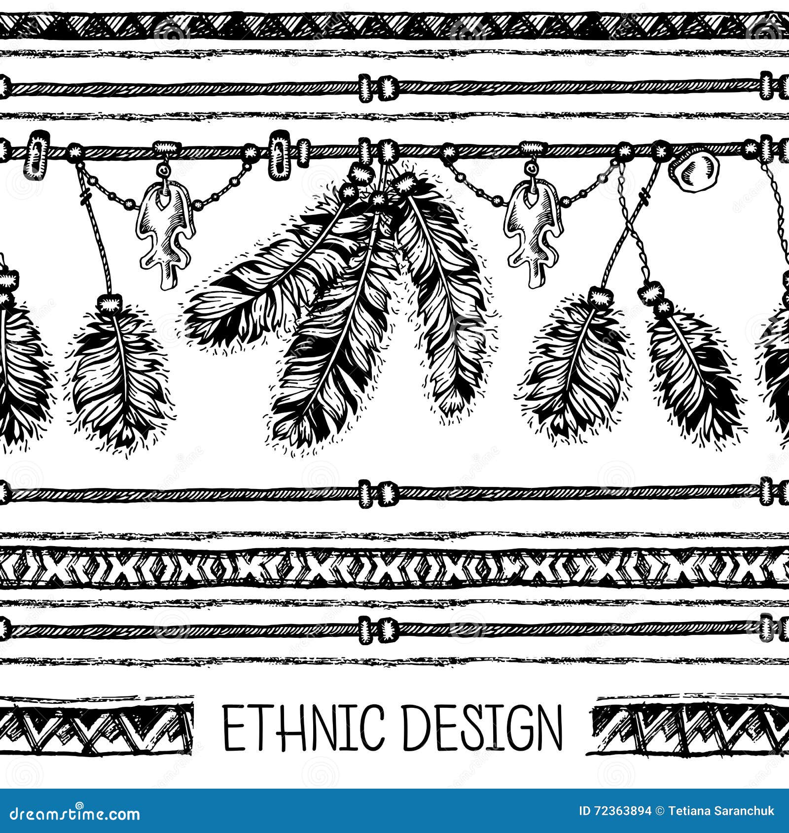 Set of Ethnic Feathers. Ethnic Seamless Pattern in Native Style ...