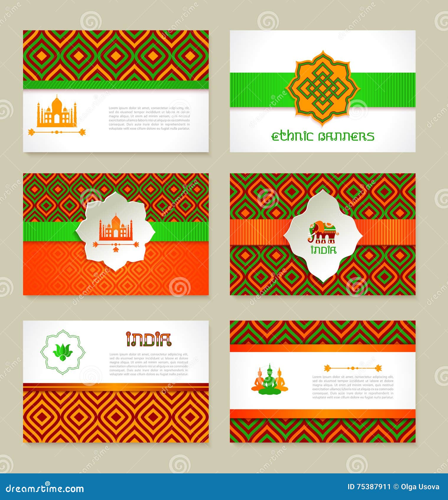Set of Ethnic Indian Banners in National Colors. Stock Vector ...