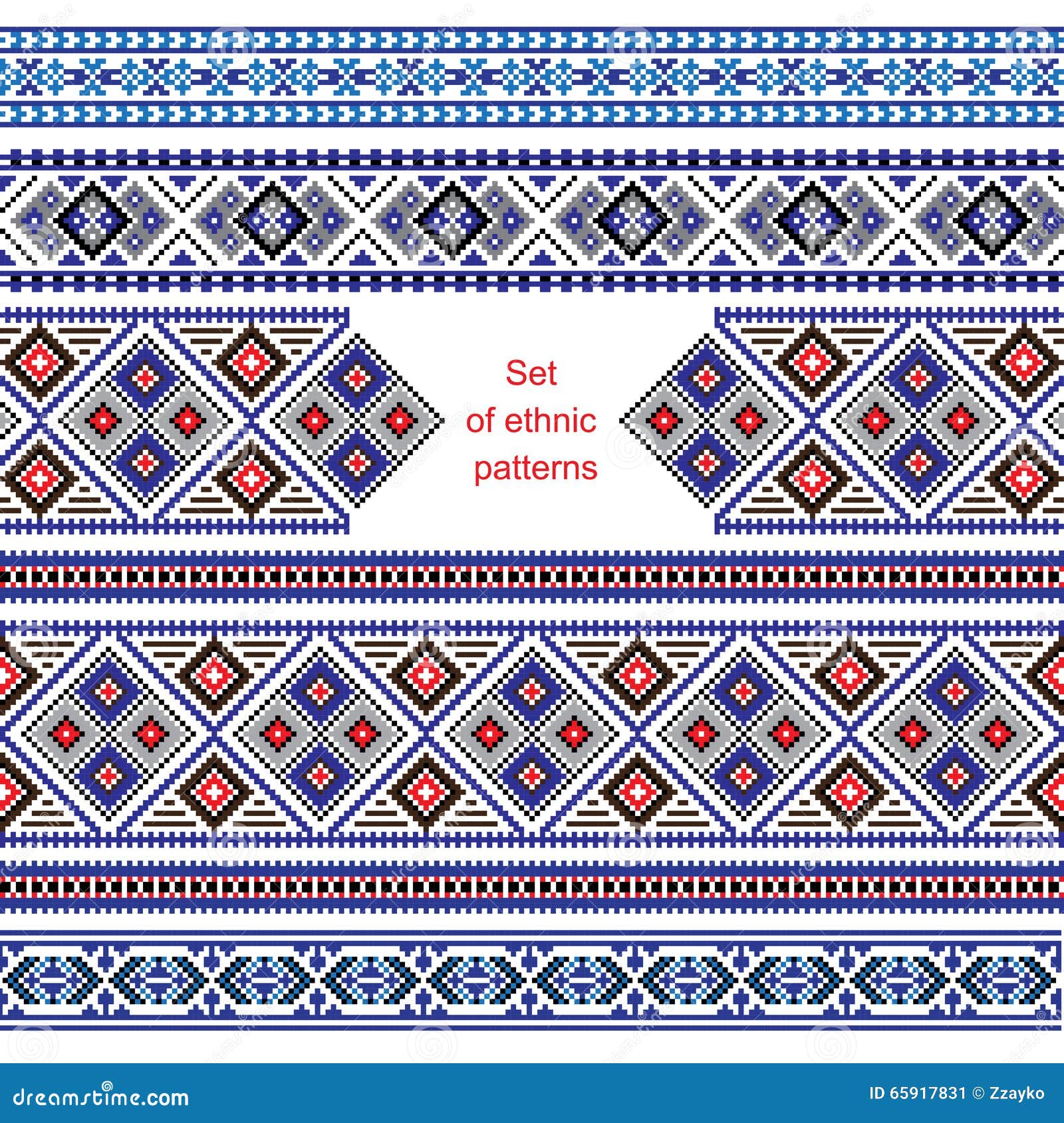 Set of Ethnic Ornament Pattern in Different Colors Stock Illustration ...