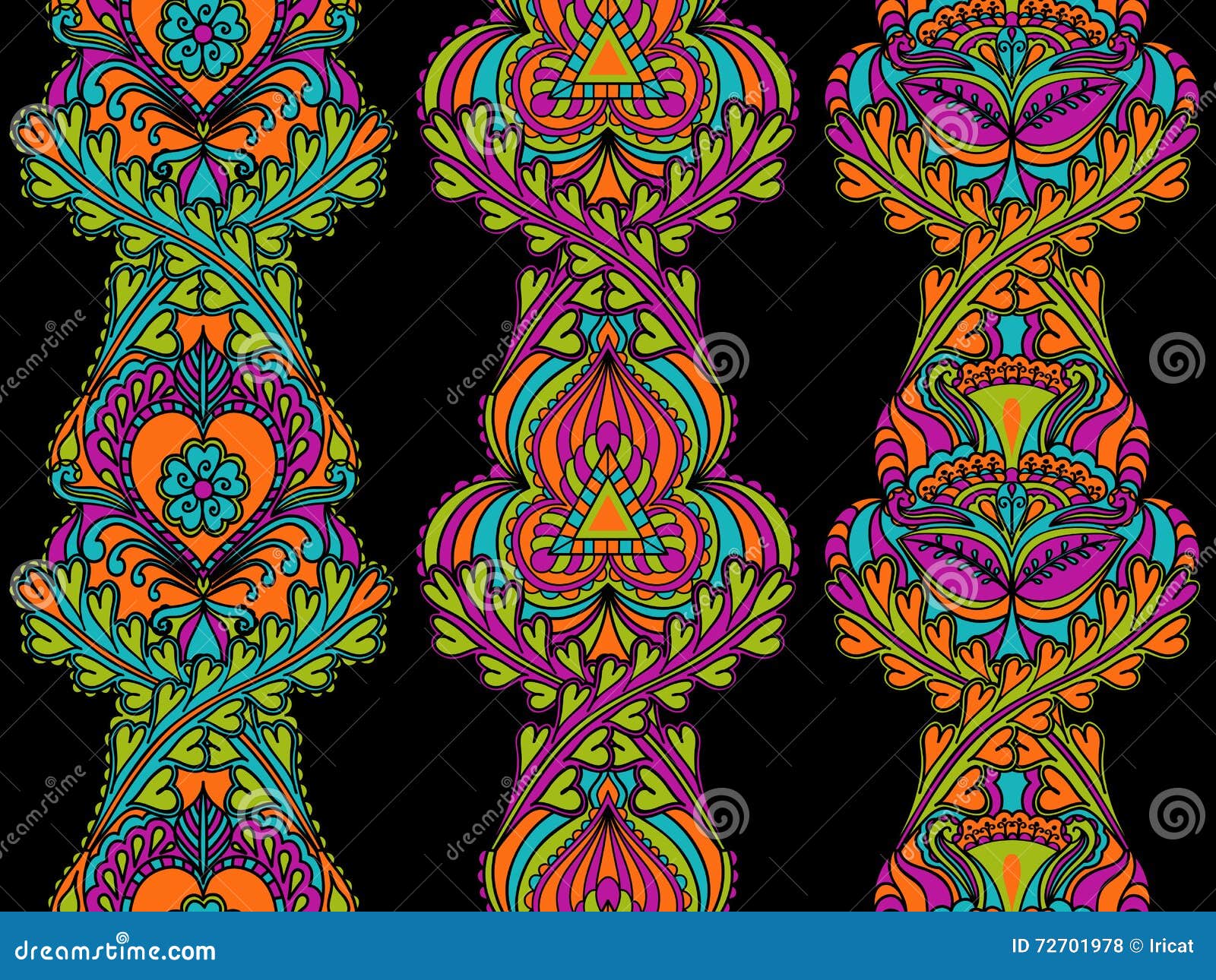 Set Ethnic Seamless Vertical Patterns of Colored Ribbons. Stock Vector ...