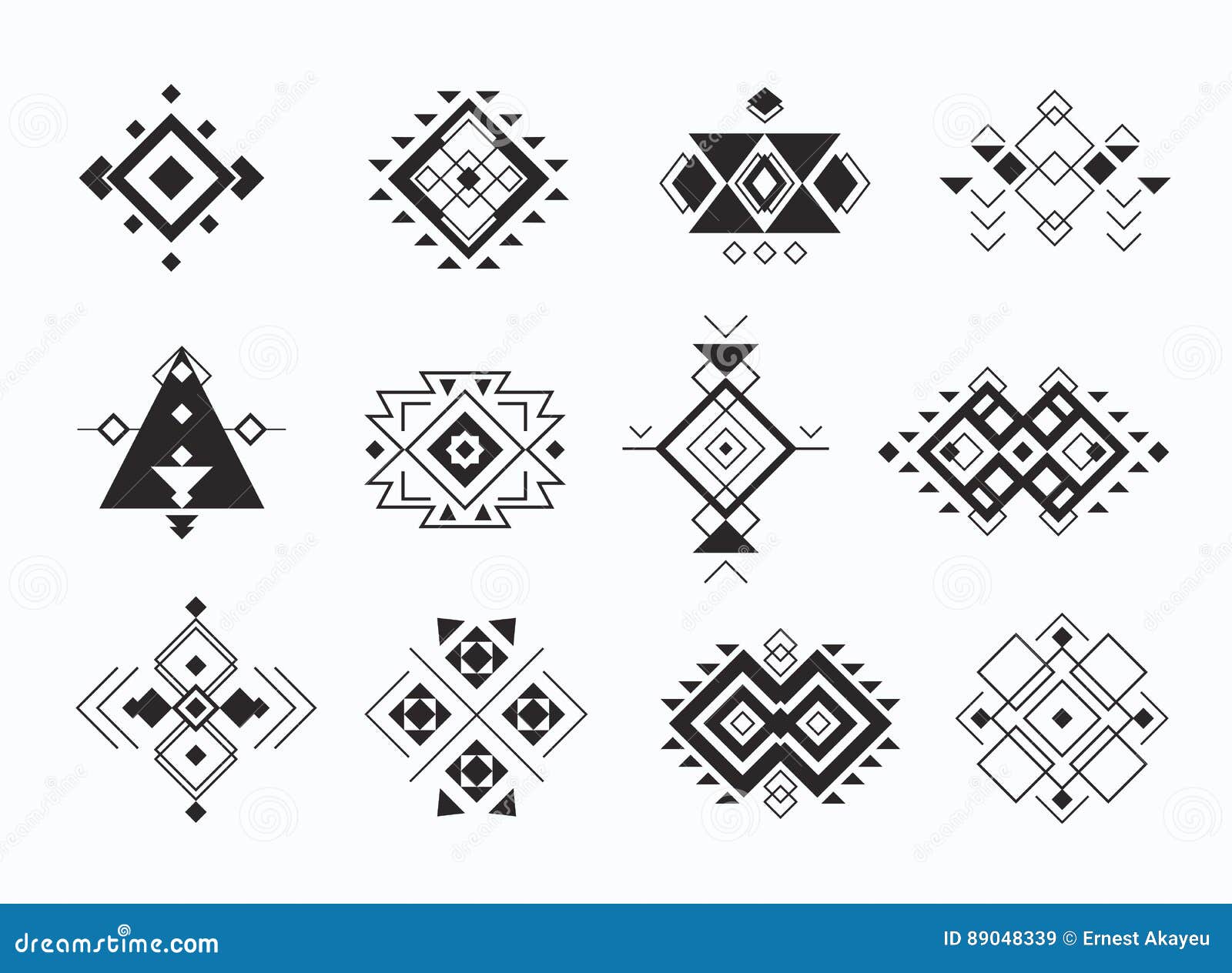 Set of Ethno Tribal Aztec Symbols. Geometric Ethnic Decor Elements ...