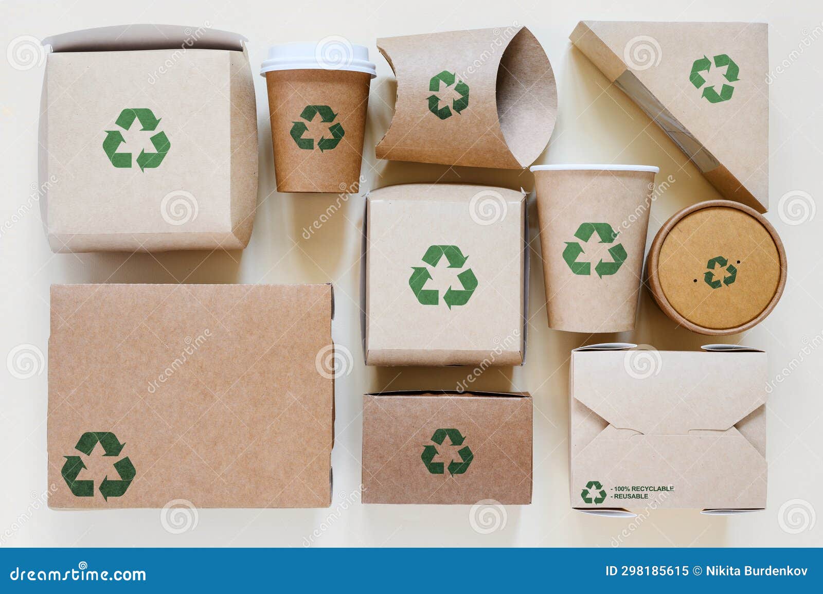 A Set of Evenly Laid Disposable Tableware with Recycling Signs. Eco ...