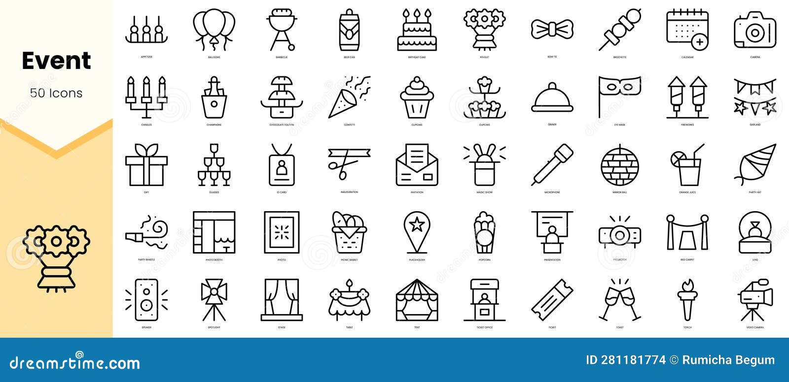 Set of Event Icons. Simple Line Art Style Icons Pack Stock Vector - Illustration of banner ...