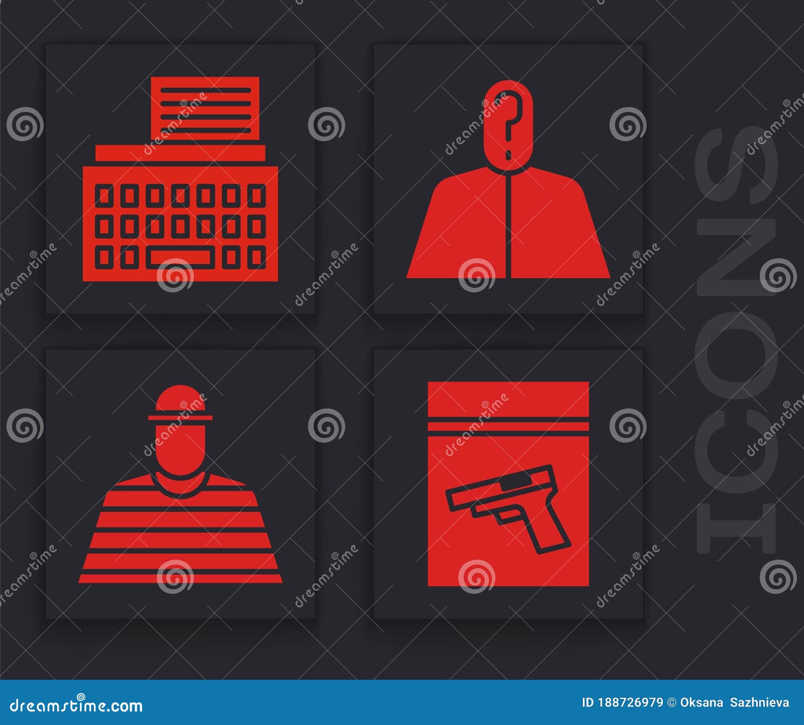 Set Evidence Bag and Pistol or Gun, Retro Typewriter, Anonymous with ...