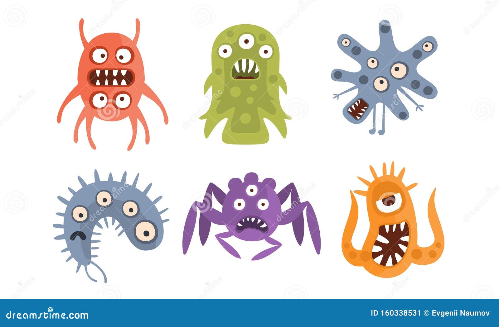 Set of Evil Germs with Eyes. Vector Illustration. Stock Vector ...