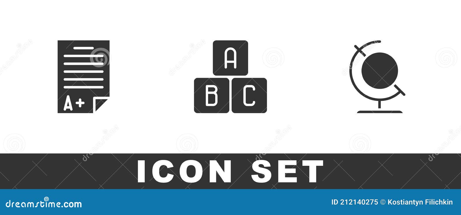 Set Exam Sheet with a Plus Grade, ABC Blocks and Earth Globe Icon ...