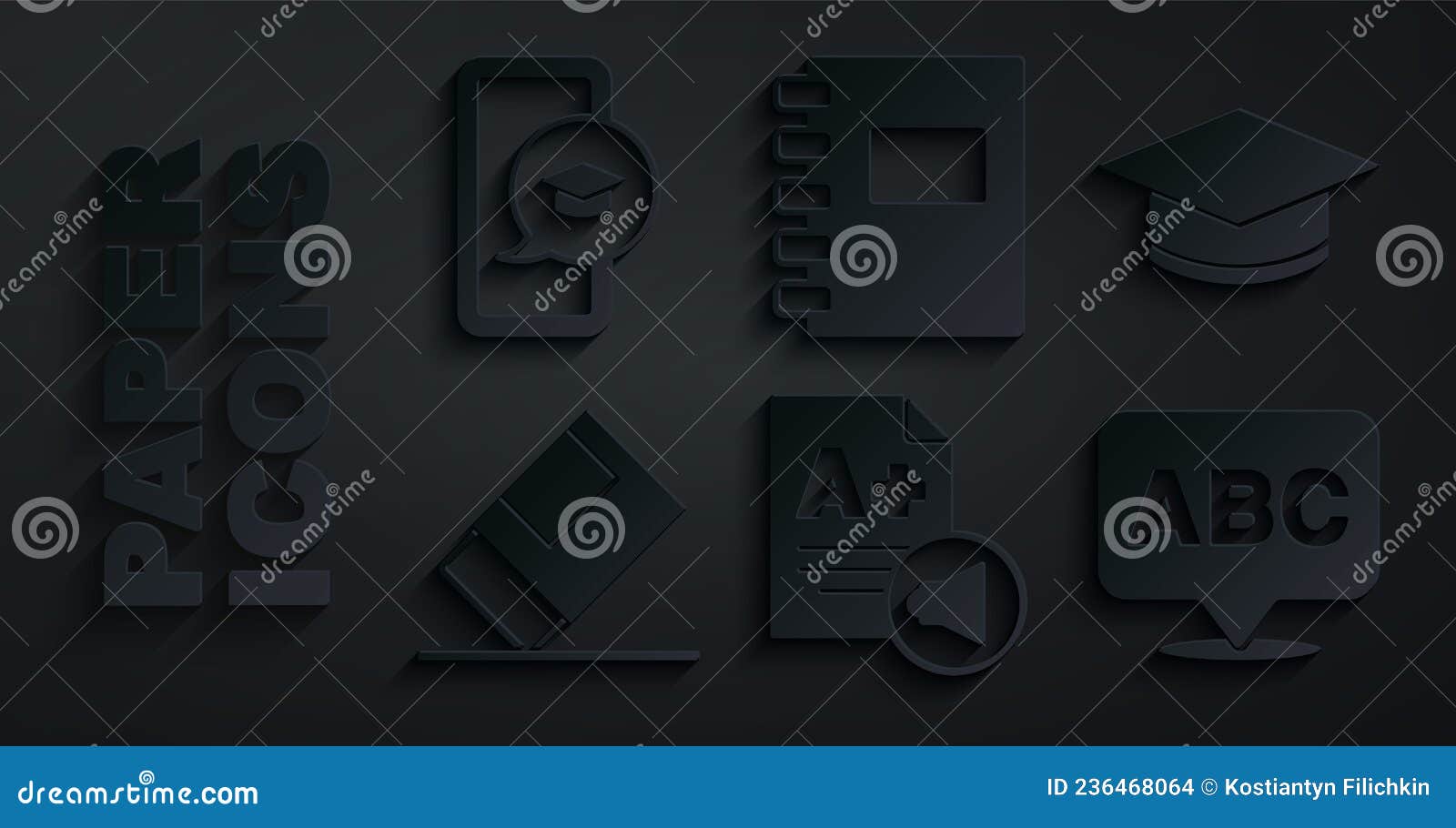 Set Exam Sheet with a Plus Grade, Graduation Cap, Eraser or Rubber ...