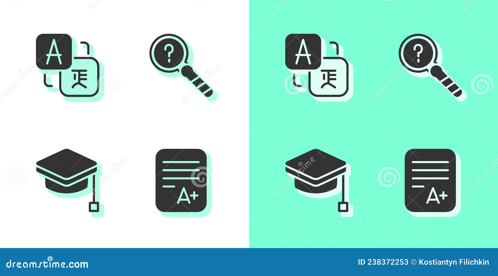 Set Exam Sheet with a Plus Grade, Translator, Graduation Cap and ...